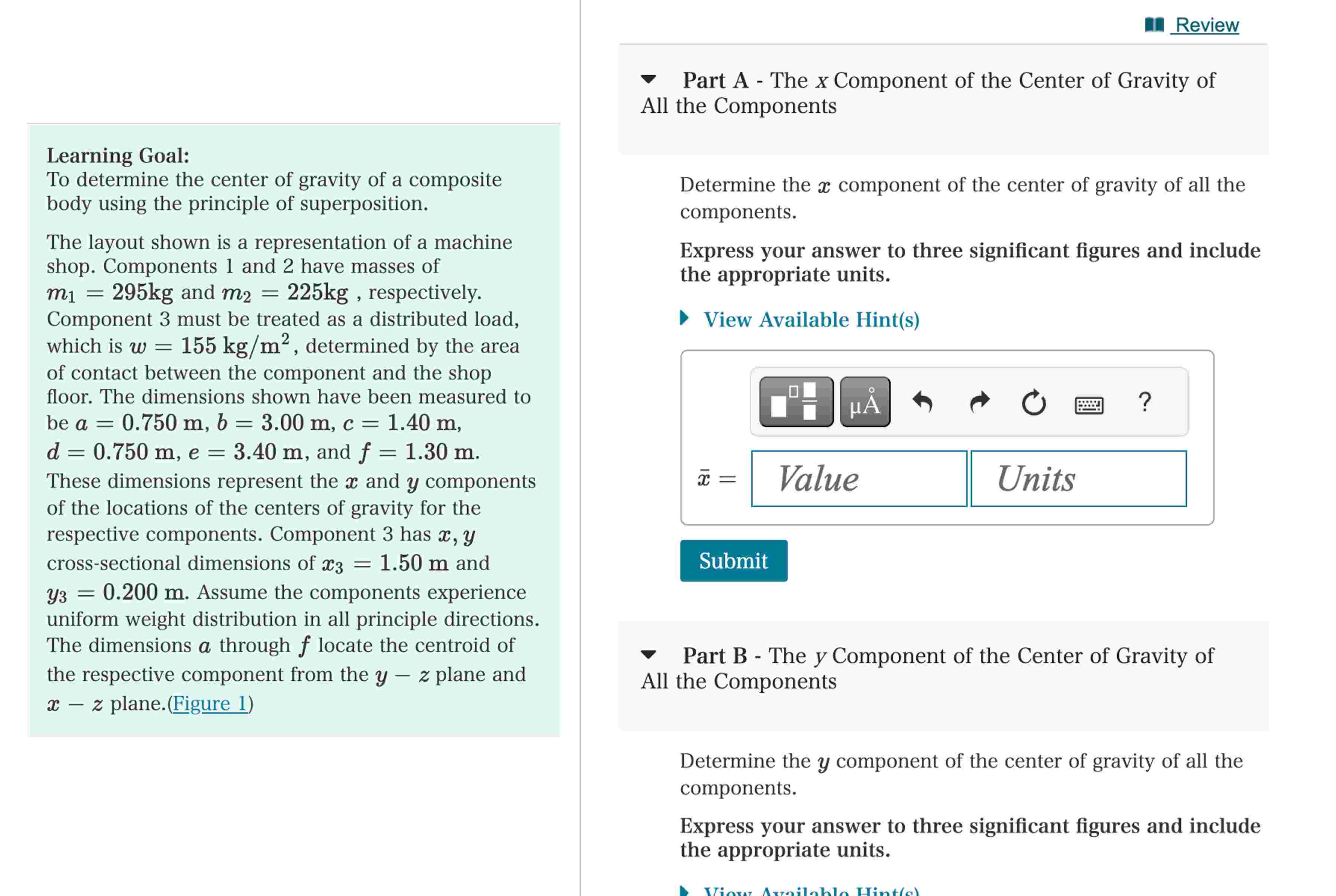 Solved Part A - ﻿The x ﻿Component of ﻿the Center of ﻿Gravity | Chegg.com