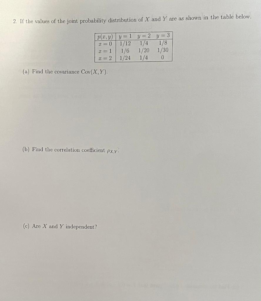 Solved 2. If the values of the joint probability | Chegg.com