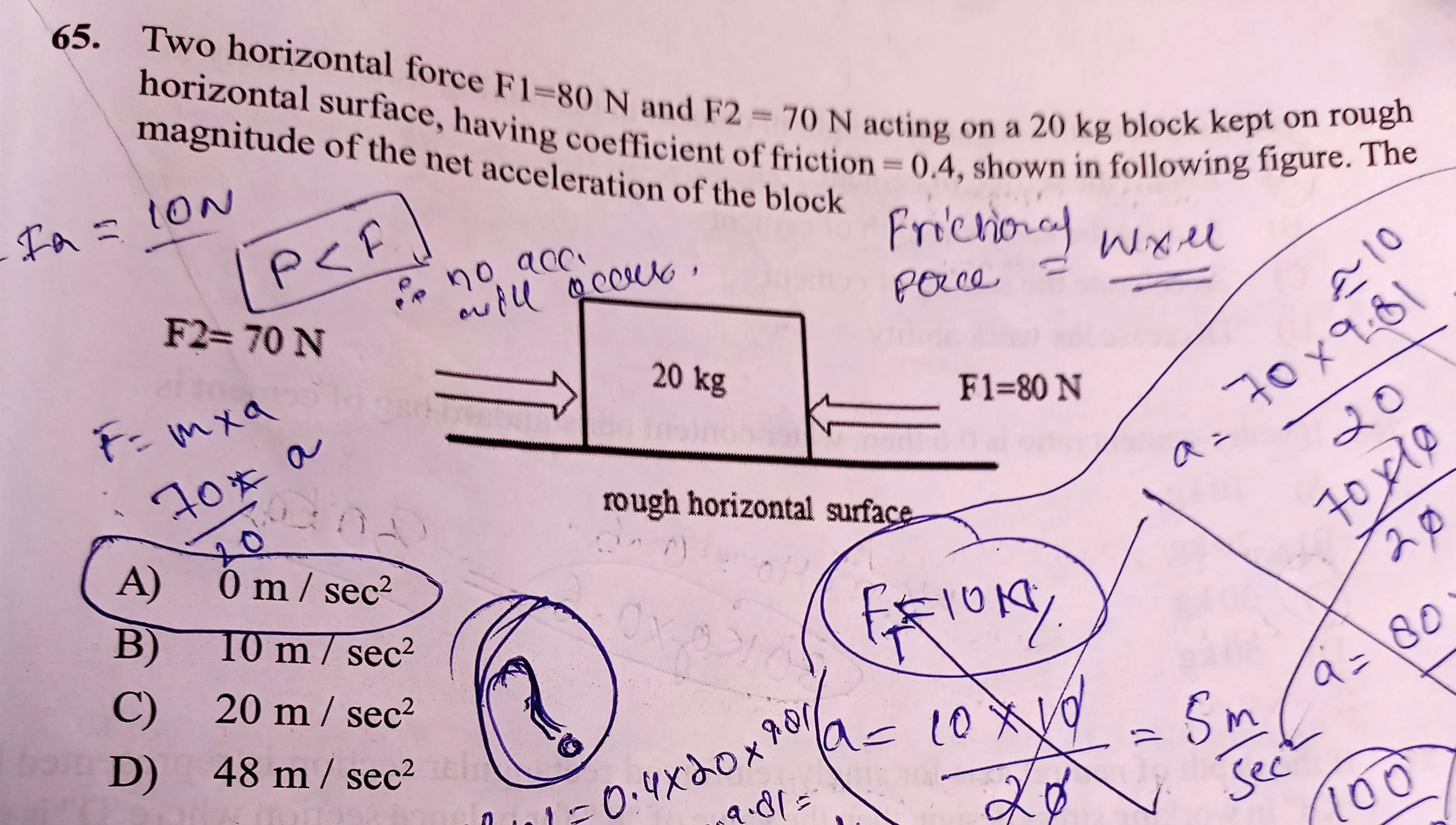 Solved Two opposite horizontal force F1=80N and F2=70N | Chegg.com