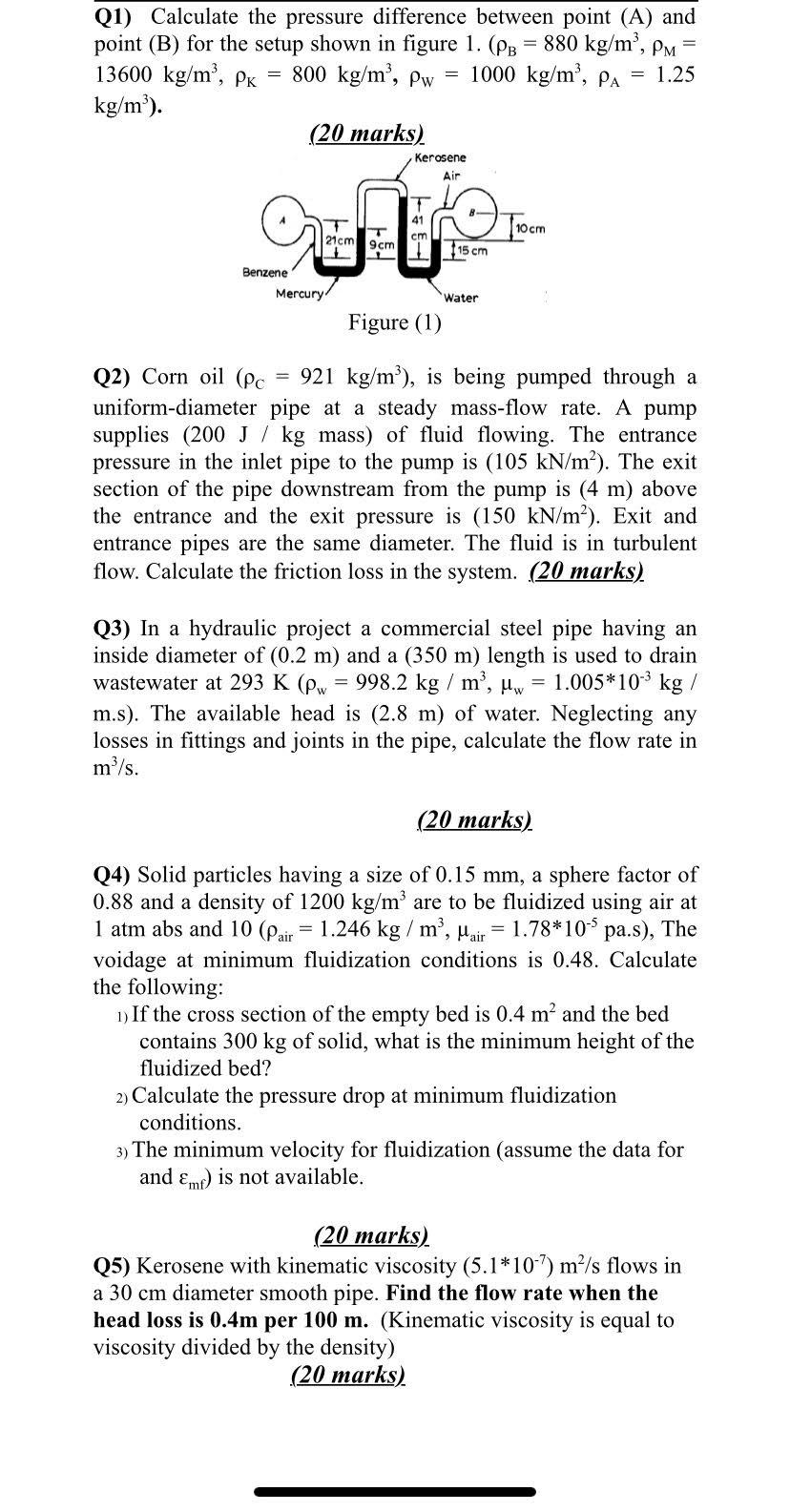 Solved Q1) Calculate the pressure difference between point | Chegg.com