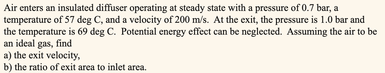 Solved Air enters an insulated diffuser operating at steady | Chegg.com