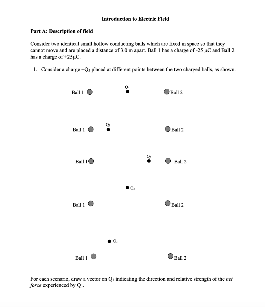 Solved Introduction to Electric Field Part A: Description of | Chegg.com