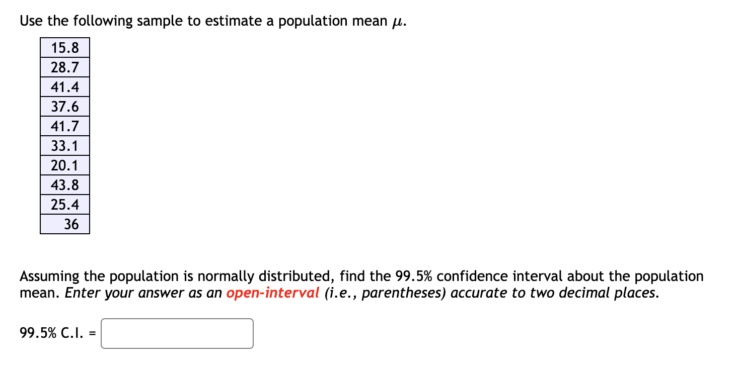 Solved Use the following sample to estimate a population | Chegg.com