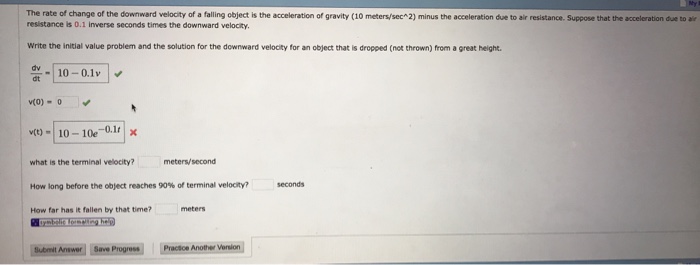 Solved The rate of change of the downward velocity of a | Chegg.com