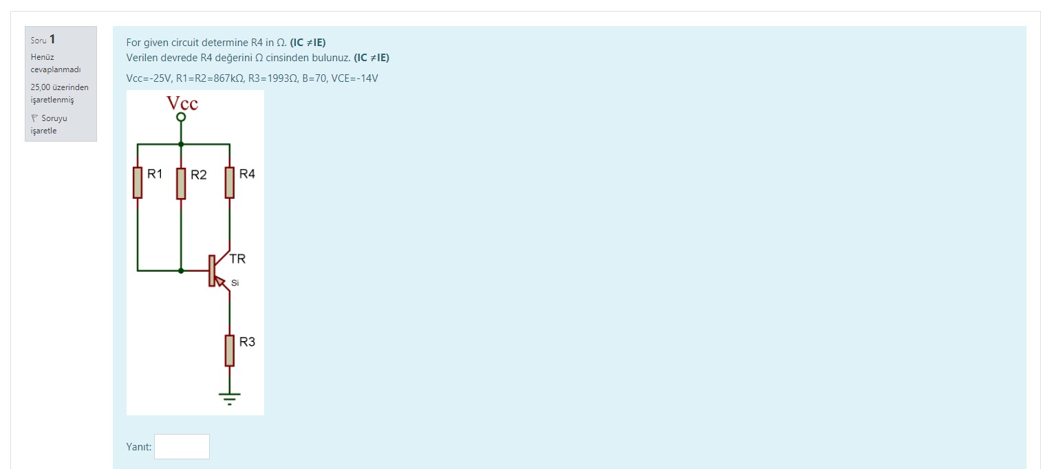 Solved For given circuit determine R4 in Ω. (IC =IE ) | Chegg.com