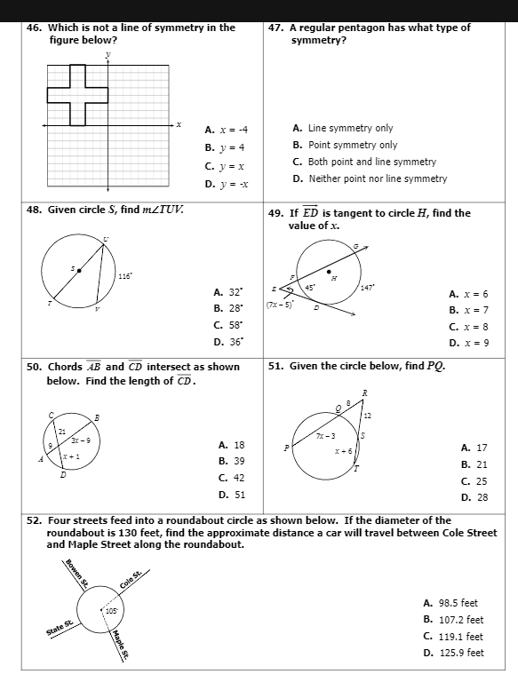 Solved 46. Which is not a line of symmetry in the figure | Chegg.com