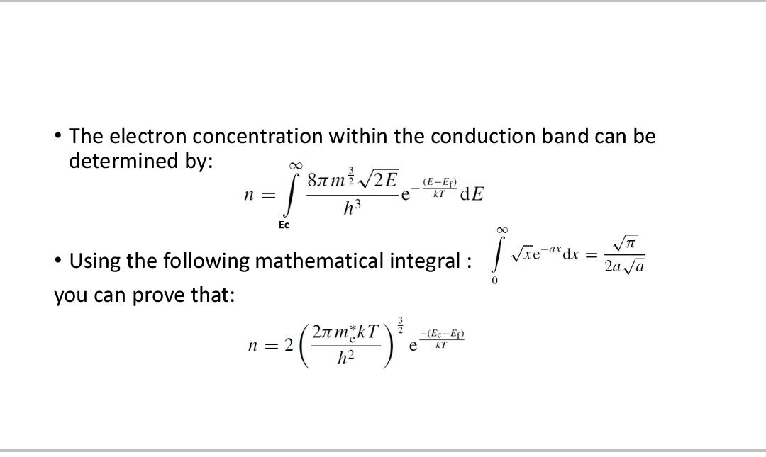 Solved • The electron concentration within the conduction | Chegg.com