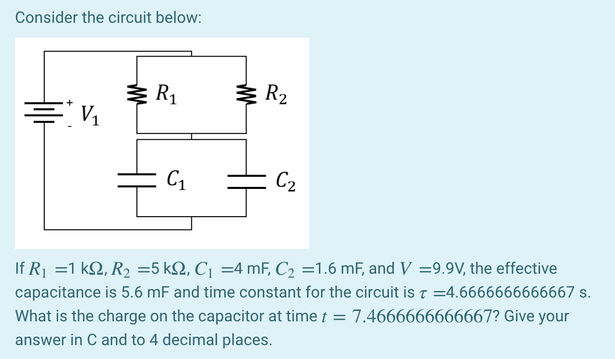 Solved Consider the circuit below: R R2 + V1 C C2 If R1 =1 | Chegg.com