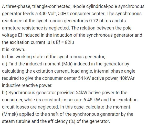 Solved A three-phase, triangle-connected, 4-pole | Chegg.com