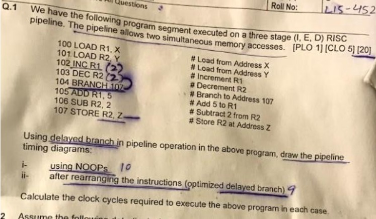 Solved We have the following program segment executed on a | Chegg.com