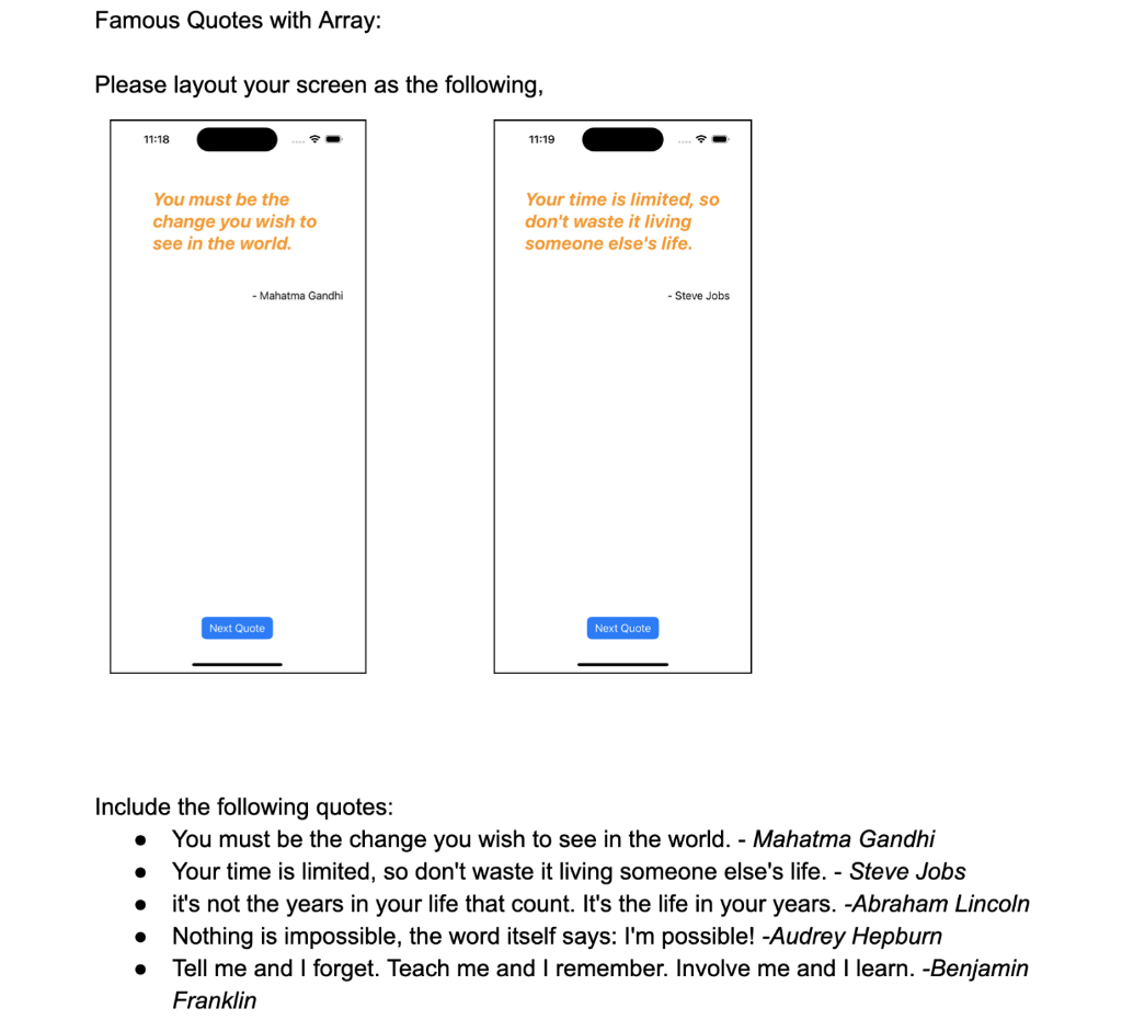Solved // individually display each quote lane out as shown | Chegg.com
