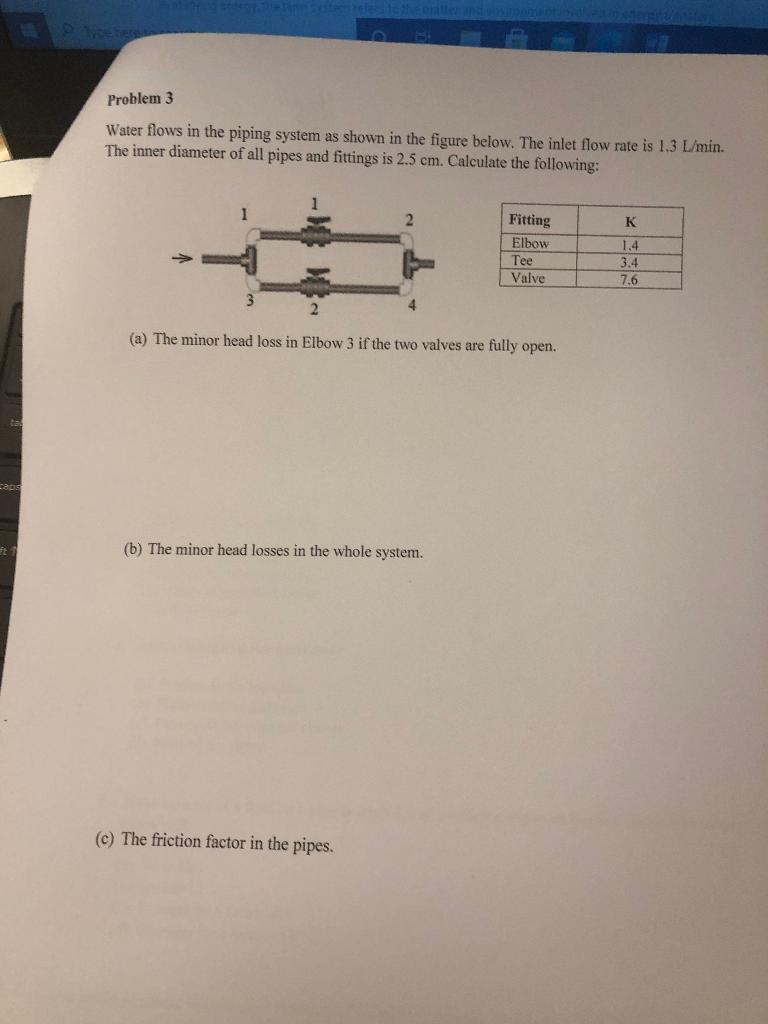 Solved Problem 3 Water flows in the piping system as shown | Chegg.com