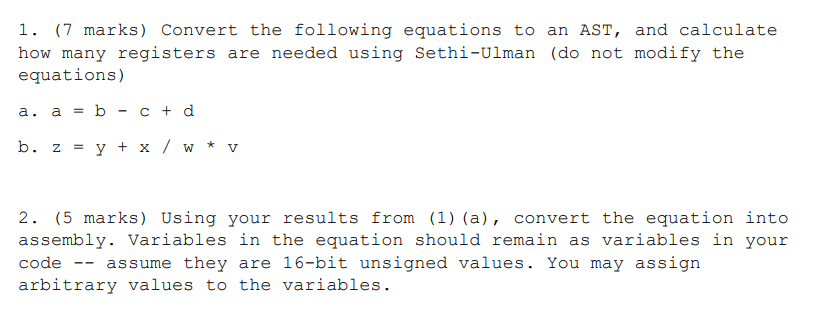 Solved 1. (7 marks) Convert the following equations to an | Chegg.com