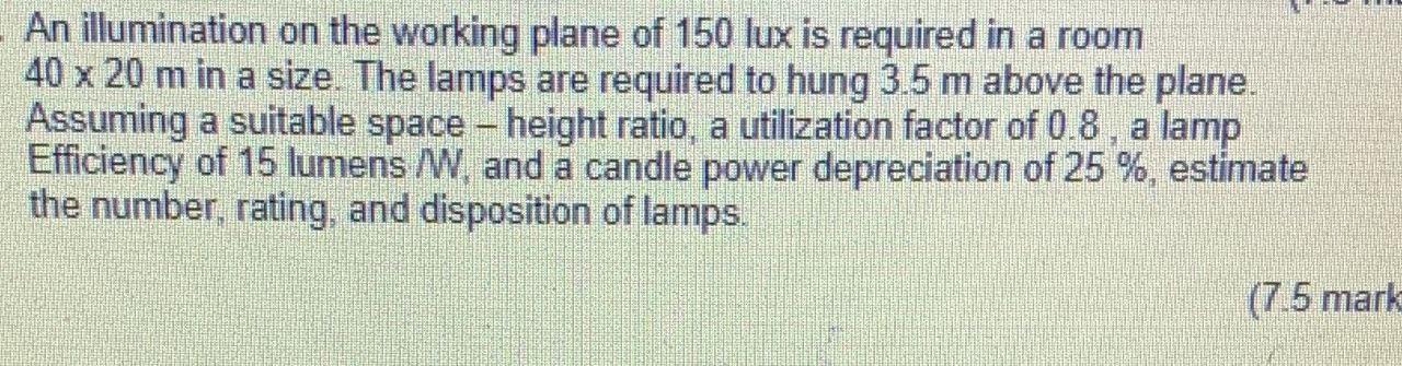 Solved a An illumination on the working plane of 150 lux is | Chegg.com