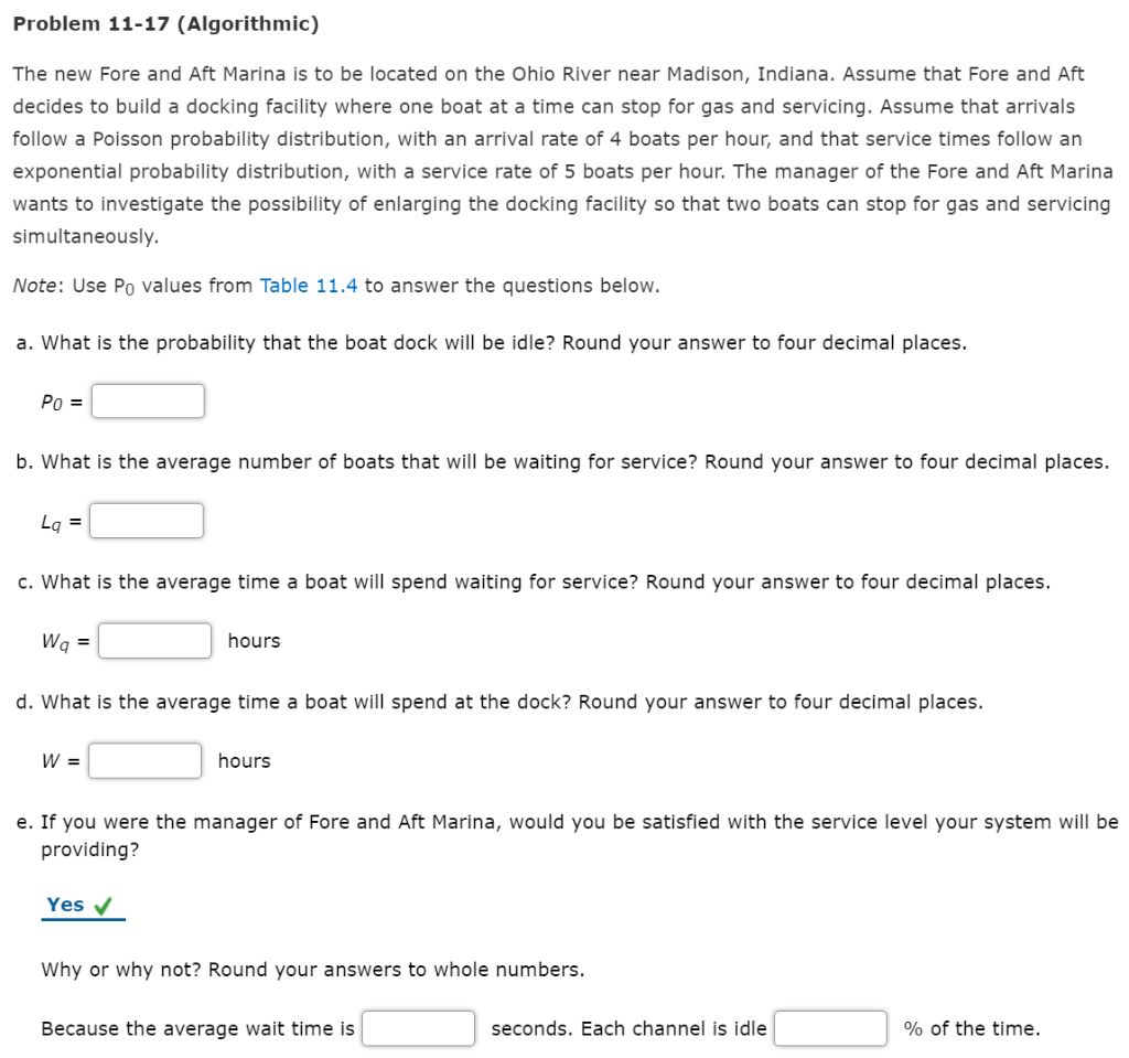 Solved TABLE 11.4 VALUES OF P, FOR MULTIPLE-SERVER WAITING | Chegg.com