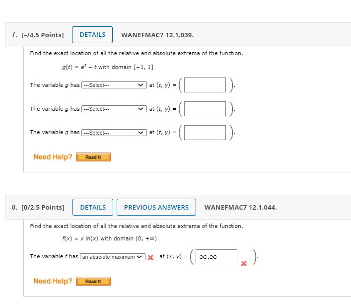Solved 7. [-14.5 Points] DETAILS WANEFMAC7 12.1.039. Find | Chegg.com
