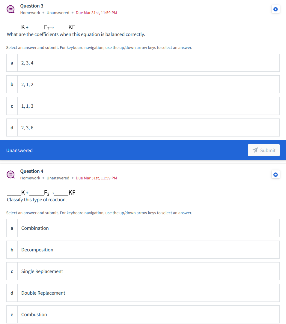 Solved Question 3 Homework • Unanswered • Due Mar 31st, | Chegg.com