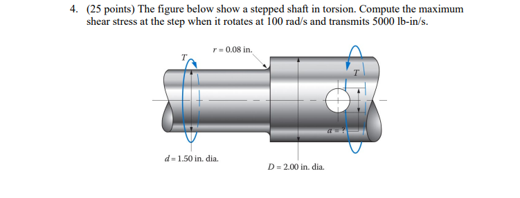 Solved 4. (25 points) The figure below show a stepped shaft | Chegg.com
