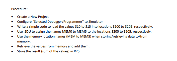 Procedure: Create a New Project • Configure "Selected | Chegg.com