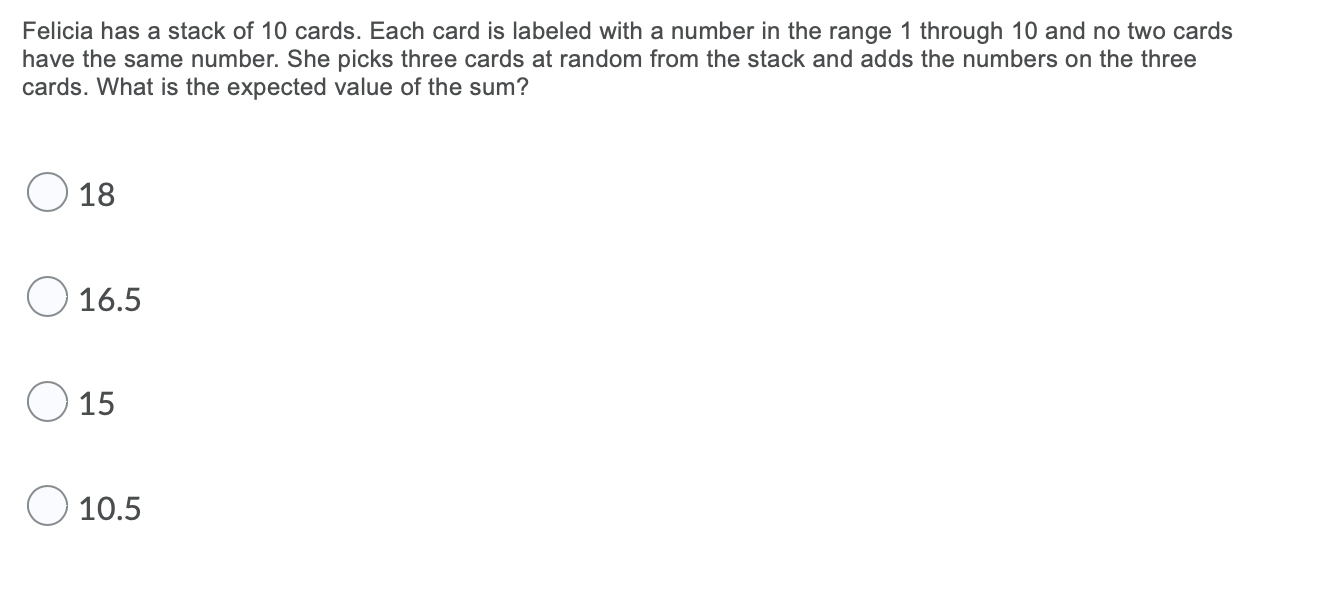 Solved Felicia has a stack of 10 cards. Each card is labeled | Chegg.com