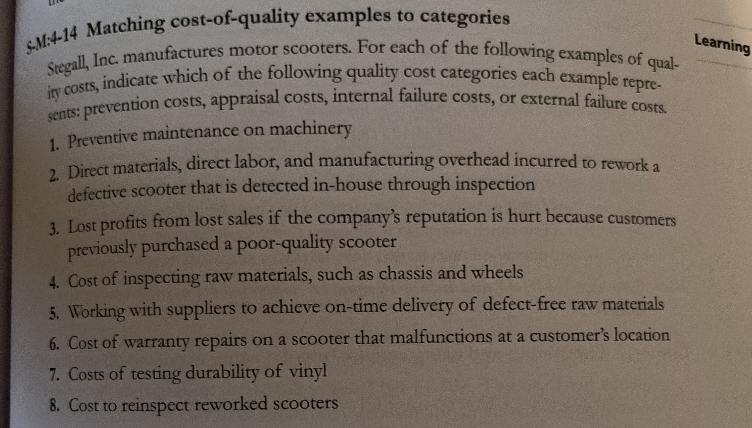 Solved gN: 1:−14 Matching cost-of-quality examples to | Chegg.com