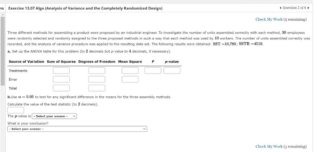 Solved ns Exercise 13.07 Algo (Analysis of Variance and the | Chegg.com Solved ns Exercise 13.07 Algo (Analysis of Variance and the | Chegg.com