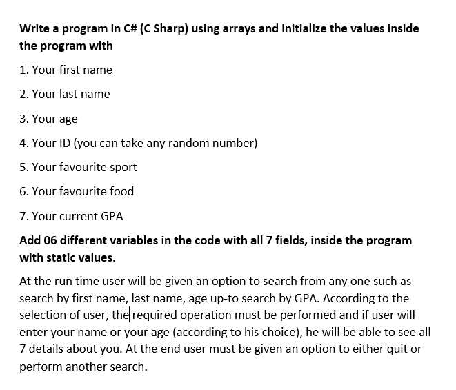 Solved Write A Program In C C Sharp Using Arrays And 7095