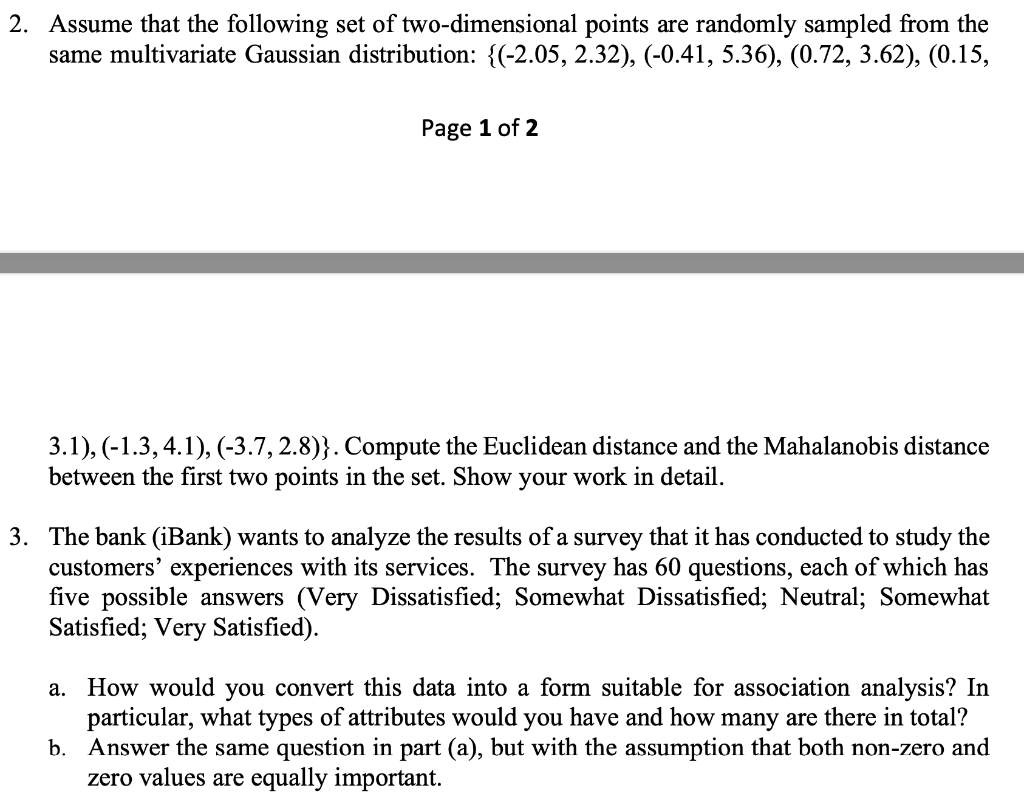 Solved 2. Assume that the following set of two-dimensional | Chegg.com
