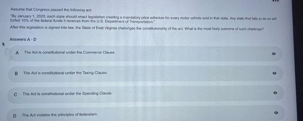 Solved Assume that Congress passed the following act: Solved Assume that Congress passed the following act: