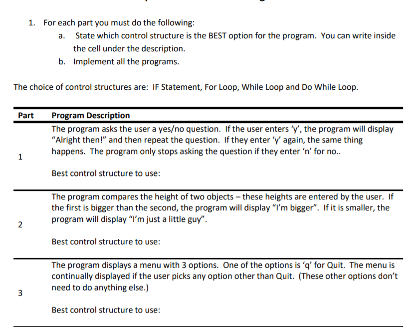 Solved 1. For each part you must do the following: a. State | Chegg.com