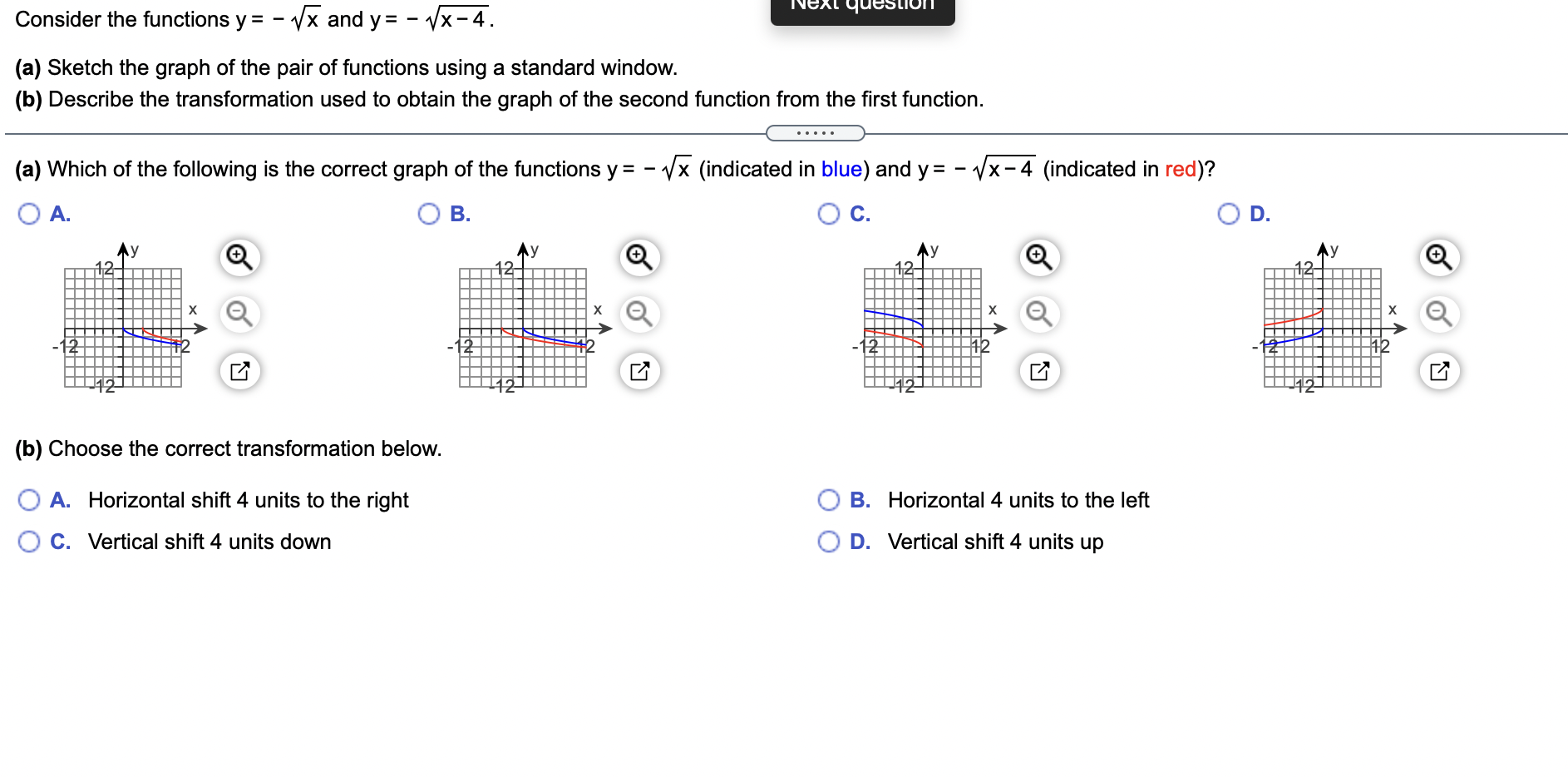Solved Next que Consider the functions y = - Vx and y= - | Chegg.com