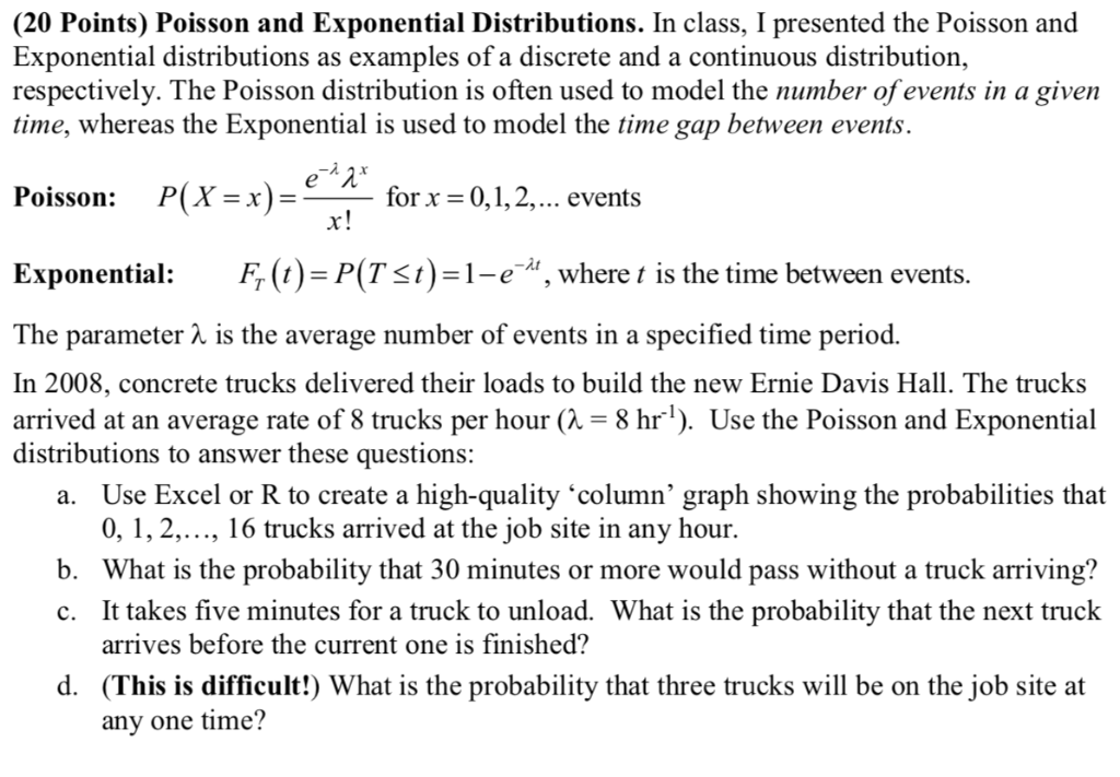 Solved (20 Points) Poisson and Exponential Distributions. In | Chegg.com