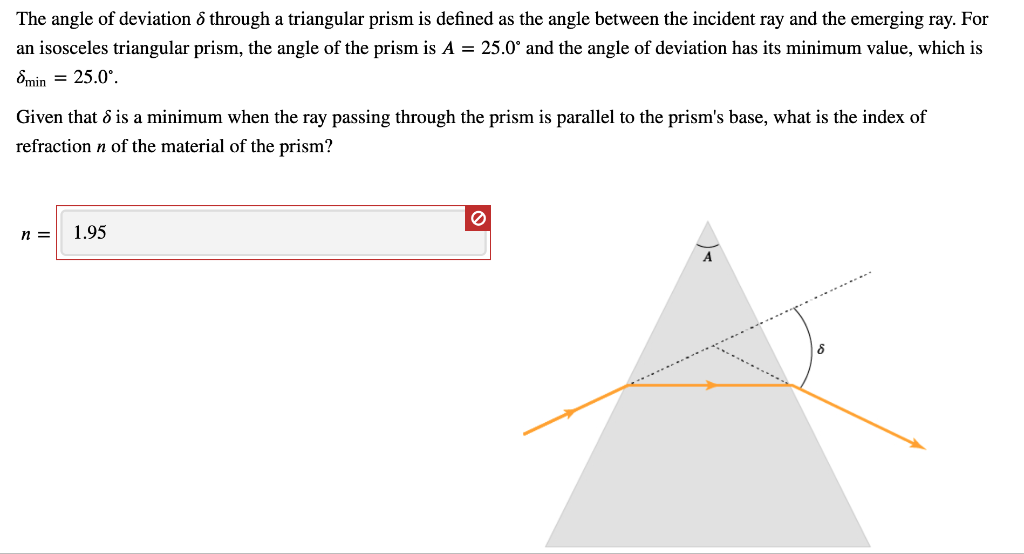 Solved The angle of deviation 𝛿δ through a triangular | Chegg.com