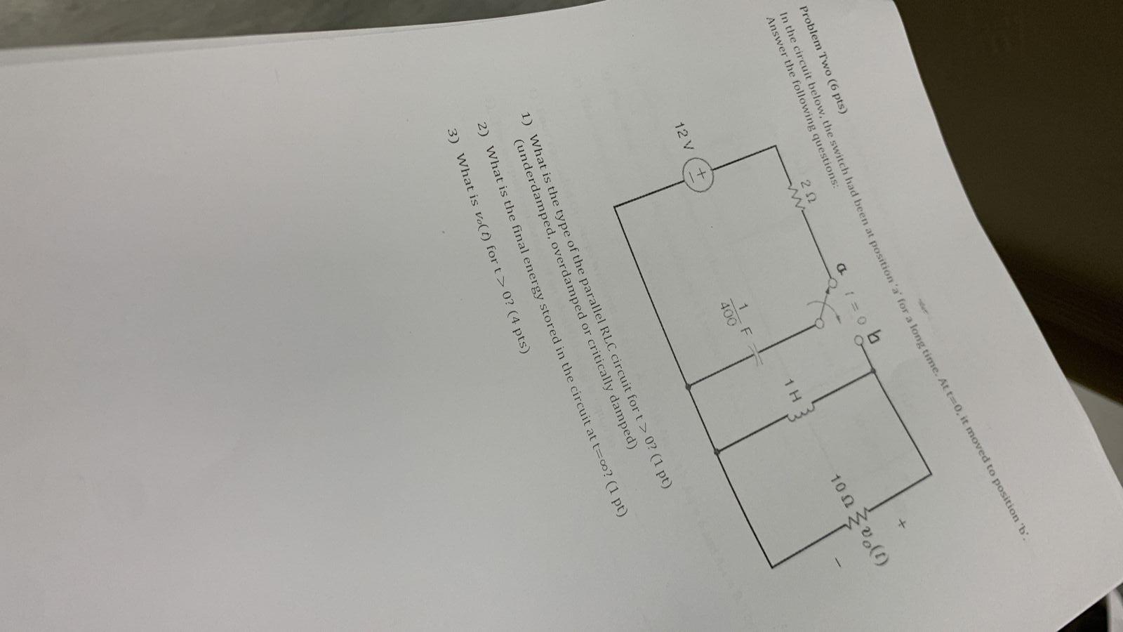 Solved o 100 Zv.) Problem Two (6 pts) 2.12 W 1 H Answer the | Chegg.com