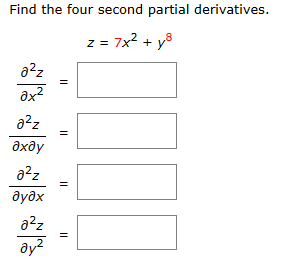 Solved Find the four second partial derivatives. | Chegg.com