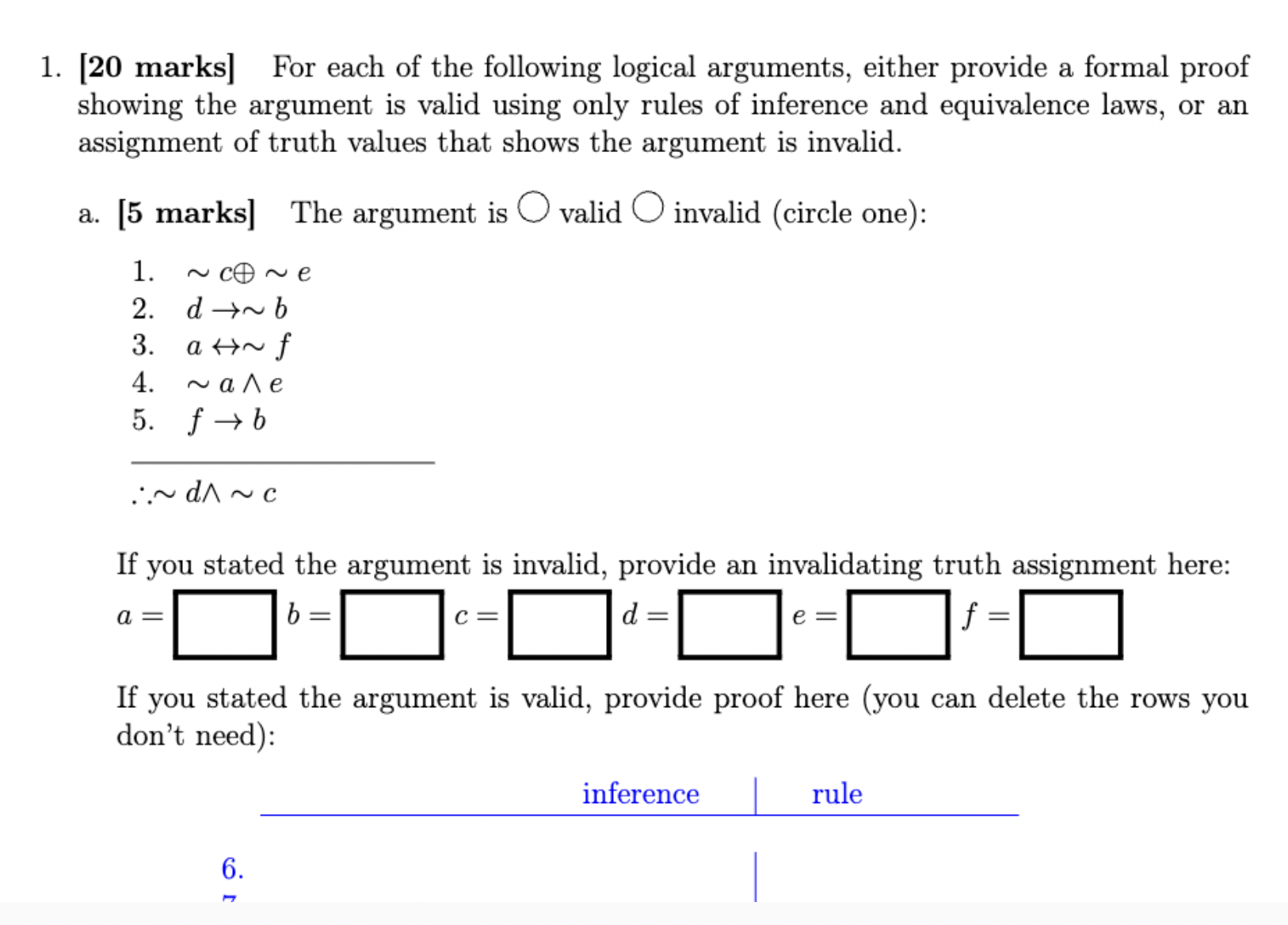 Solved For each of the following logical arguments, either | Chegg.com