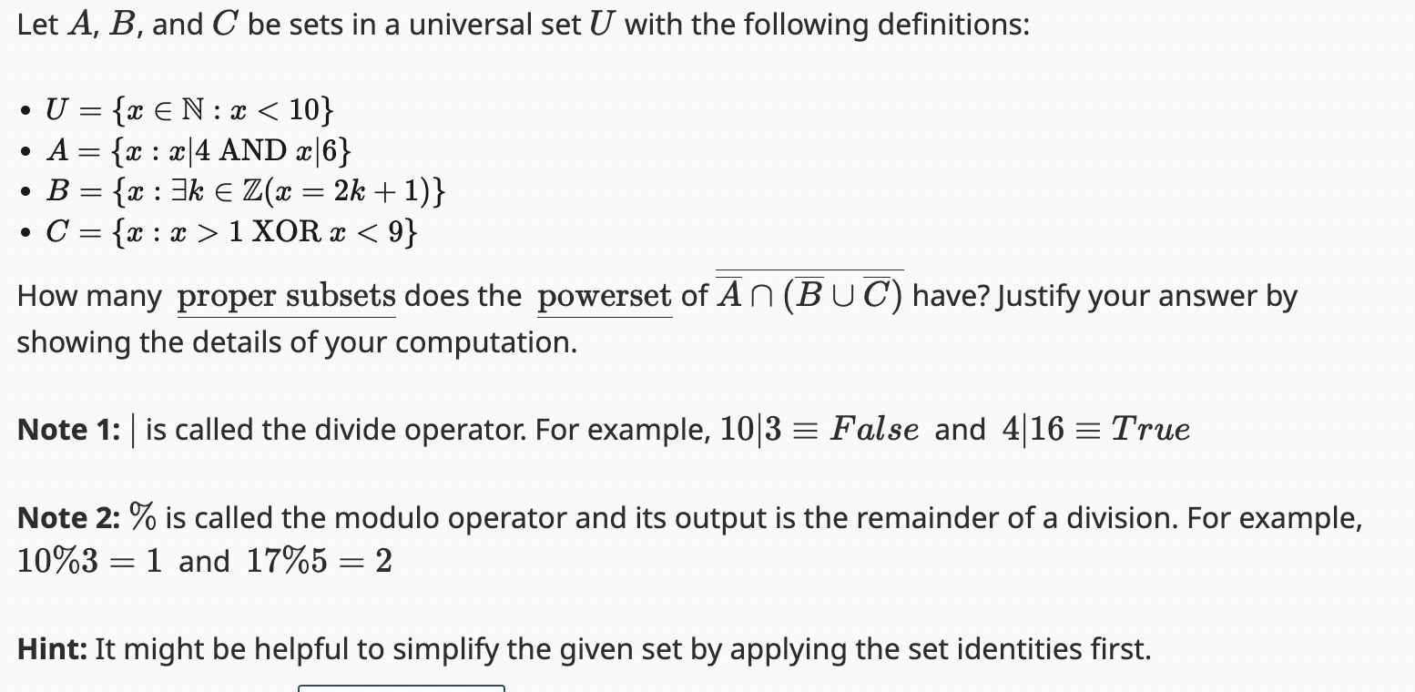 Solved Let A,B, and C be sets in a universal set U with the | Chegg.com