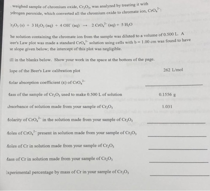 Solved wit weighed sample of chromium oxide, Cr,03, was | Chegg.com