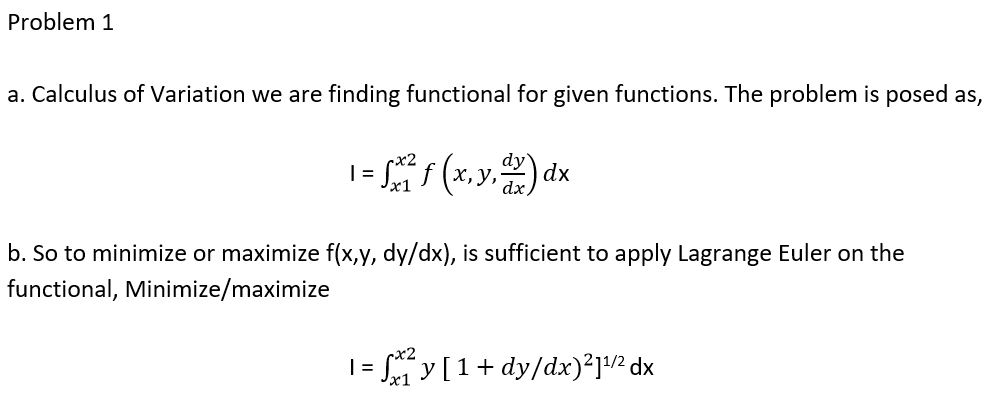 Solved Problem 1 a. Calculus of Variation we are finding | Chegg.com