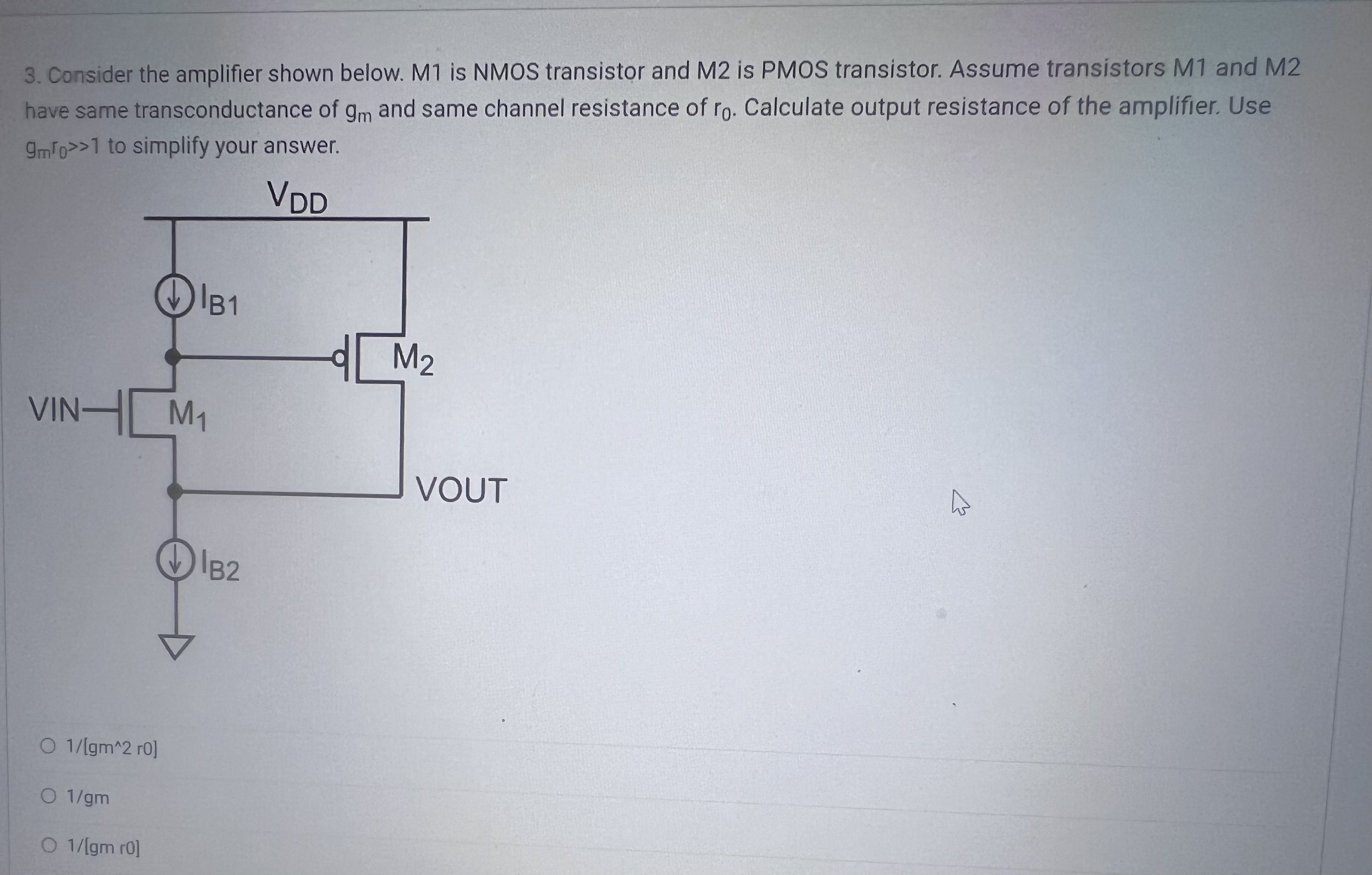 Solved 3. Consider the amplifier shown below. M1 is NMOS | Chegg.com