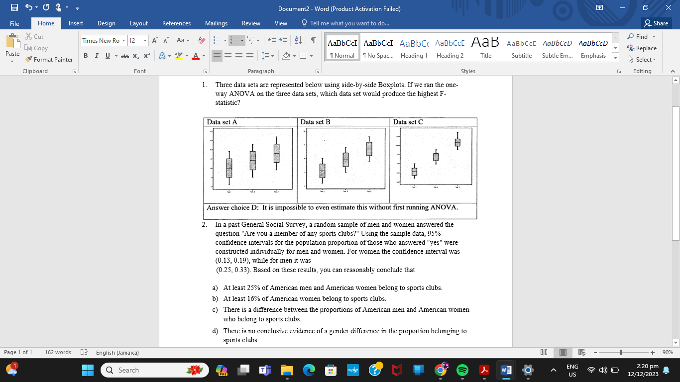 Solved 1. Three data sets are represented below using | Chegg.com