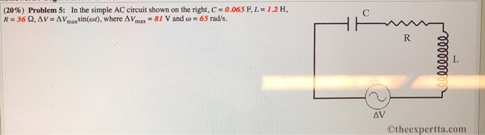 Solved (20%) Problem 5: In the simple AC circuit shown on | Chegg.com