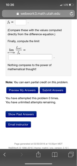 Solved 10:35 LTE webwork3.math.utah.edu (10 points) The | Chegg.com