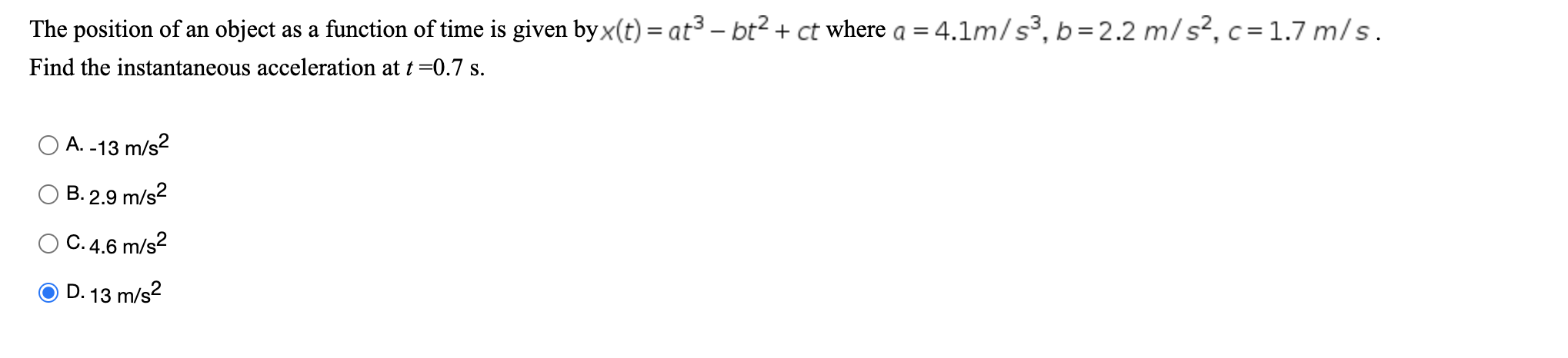 Solved The Position Of An Object As A Function Of Time Is