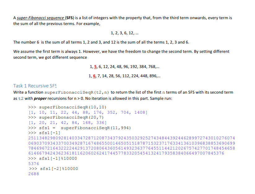 Solved A super-Fibonacci sequence (SFS) is a list of | Chegg.com