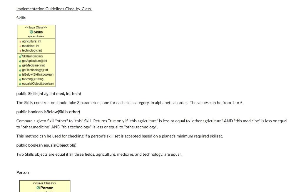 Solved Implementation Guidelines Class-by-Class Skills | Chegg.com