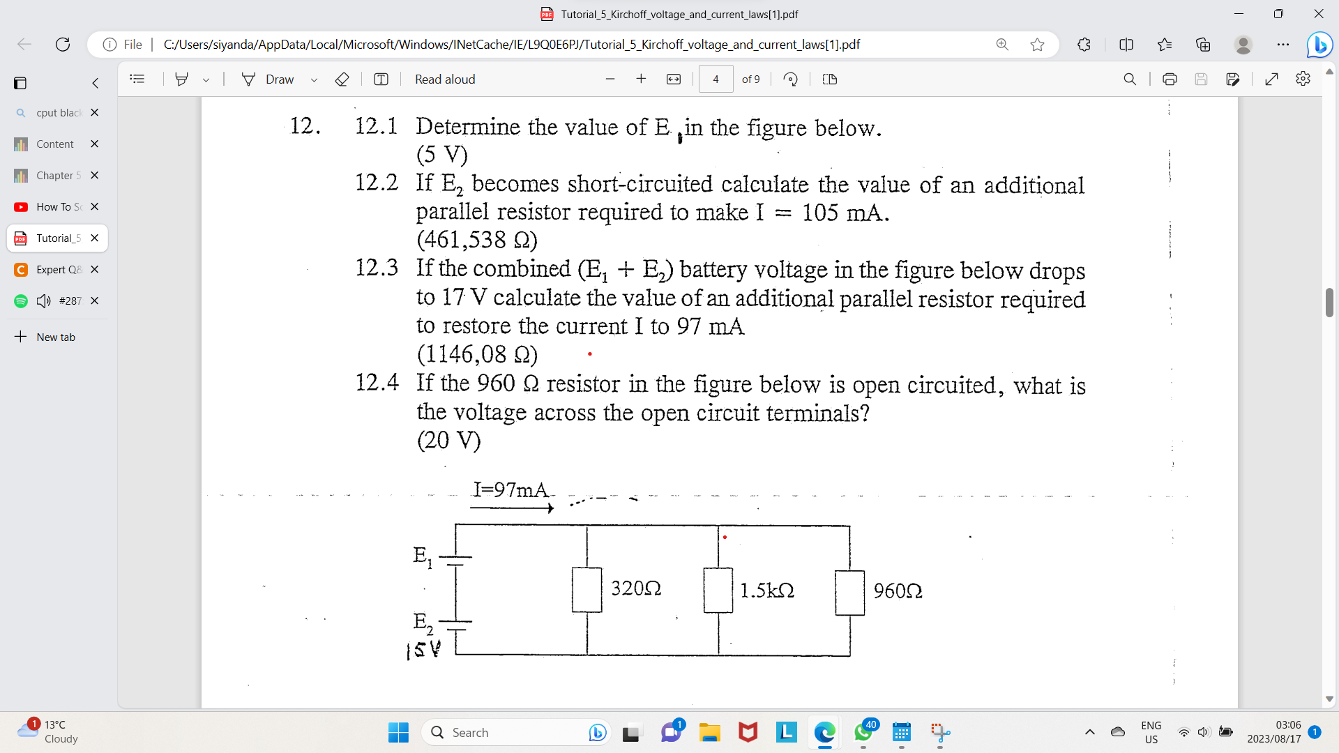 Solved 12. 12.1 Determine the value of \\( E \\), in the | Chegg.com