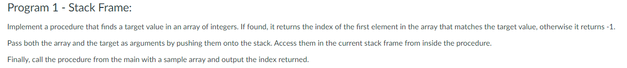 Solved Program 1 - Stack Frame: Implement a procedure that | Chegg.com