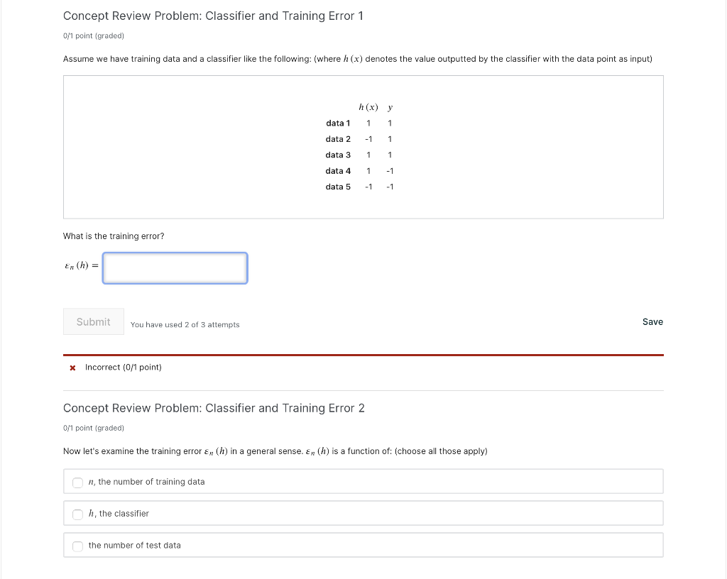 Solved Concept Review Problem: Classifier and Training Error | Chegg.com
