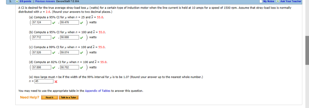 Solved 3. 8/9 points 1 Previous Answers DevoreStat9 7.E.004 | Chegg.com